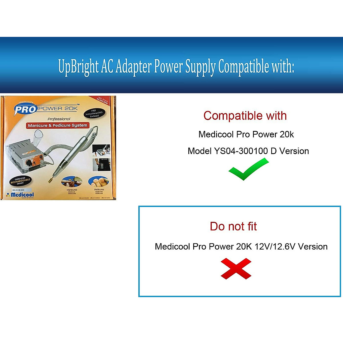 UpBright 30V AC/DC Adapter Compatible with Medicool Pro Power 20k PPFLEX PP Flex ProPower Flex Portable Nail File YS YS04-300100D YS04-3001000 TDX-3001000 XY XY36S-3001000Q-UW 30VDC 1A Supply Charger