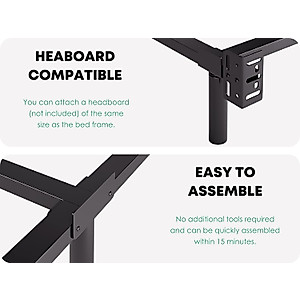 VTWAZAST Queen Size Bed Frame, 7 Inch Metal Heavy Duty Base for Box Spring, 9-Leg Support, Non-Slip, Noise-Free, Easy Assembly, Black