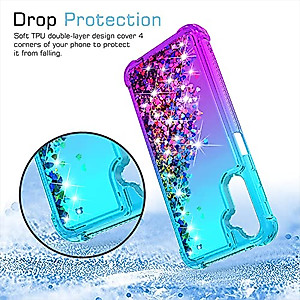 YZOK for Galaxy A14 5G Phone Case,Samsung A14 5G Case,with HD Screen Protector,Gradient Quicksand Glitter Liquid Floating Cute Phone Case for Samsung Galaxy A14 5G (Teal/Purple)