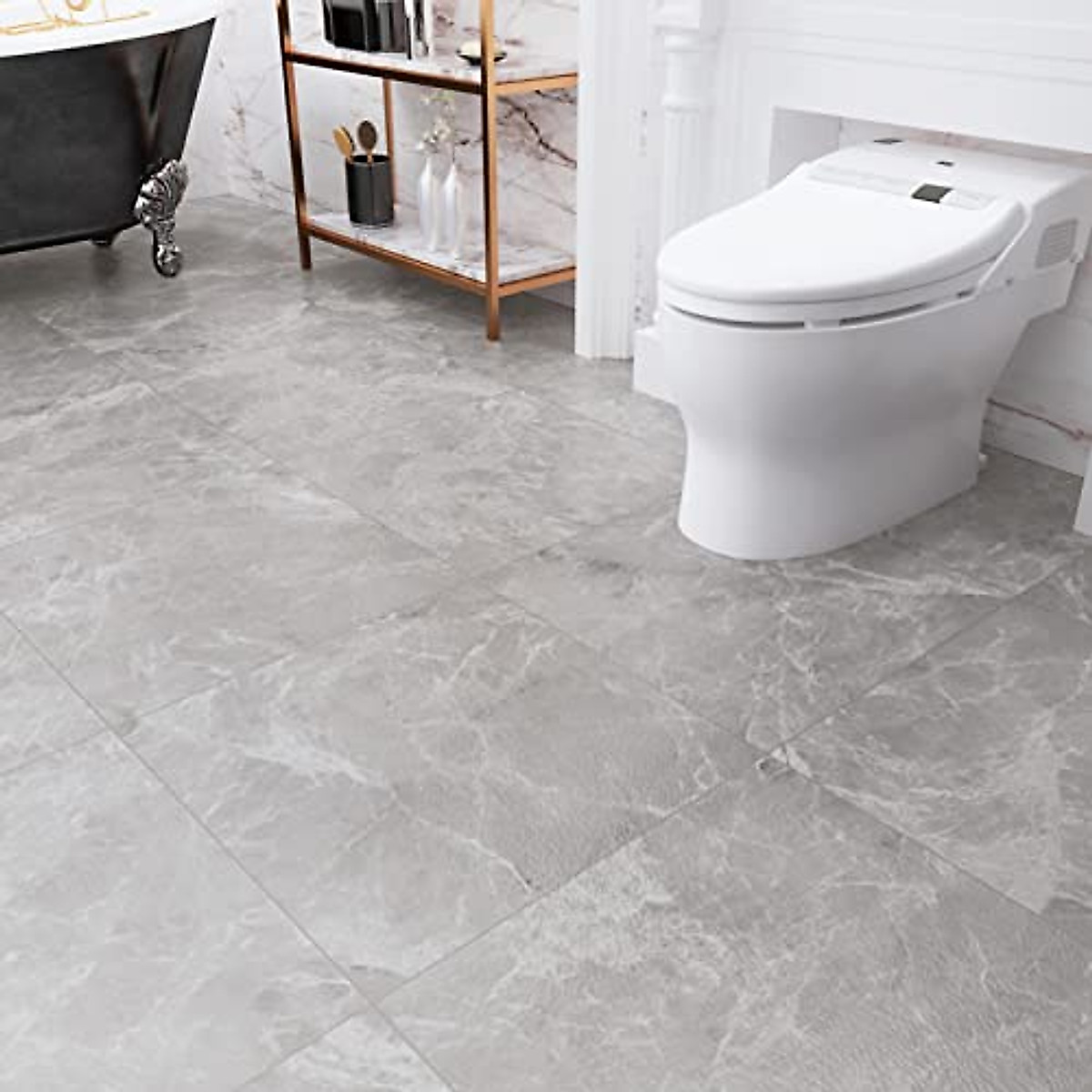 WESTICK Vinyl Flooring Peel and Stick Floor Tile Thick Solid Marble Texture Grey Removable Backsplash Tile Self Adhesive Waterproof Tile Stickers for Kitchen Bedroom Bathroom Living Room 10 PCS 12x12
