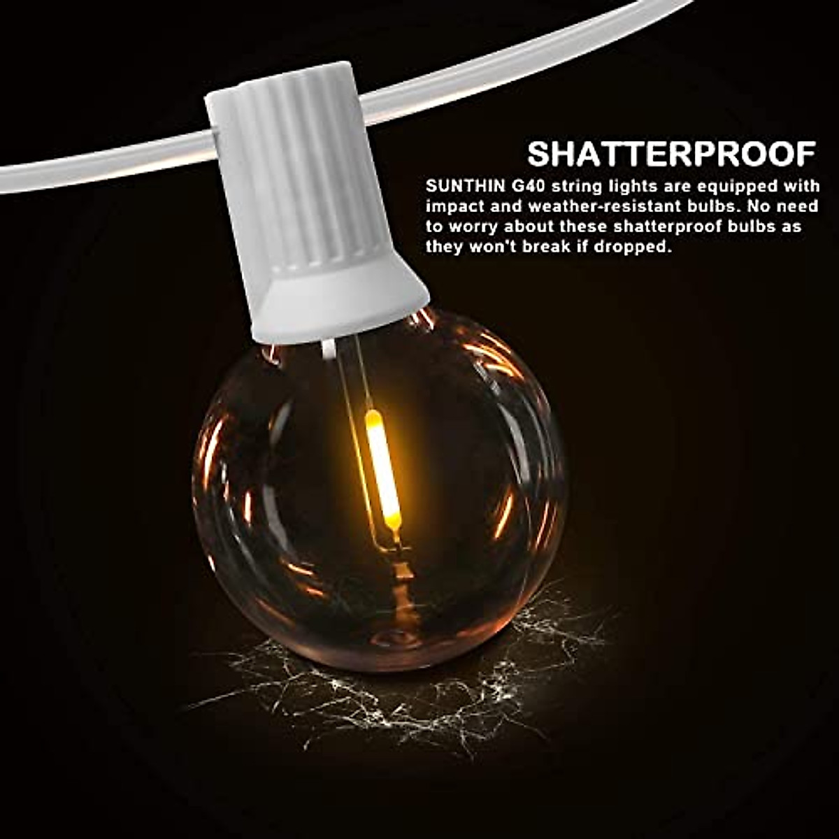 SUNTHIN Outdoor White String Lights, 27FT White Patio Lights with 14 G40 Shatterproof LED Bulbs(1 Spare), Waterproof Hanging Outside Lights for Yard, Porch, Deck, Garden, Pergola