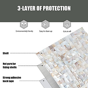 KASARO Peel and Stick Backsplash Shell Tiles, Mother of Pearl Mosaic Self Adhesive Tiles for Kitchen Wall Bathroom Bedroom Decor, Natural, 10-Sheet