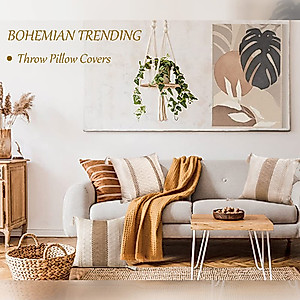 DUKYMIK Lumbar Woven Farmhouse Accent Decorative Throw Pillow Cover for Couch Sofa - 12 x 20 Inch Boho Neutral Pillow Cushion with Tassels for Living Room, Natural Beige, (Single Stripe)