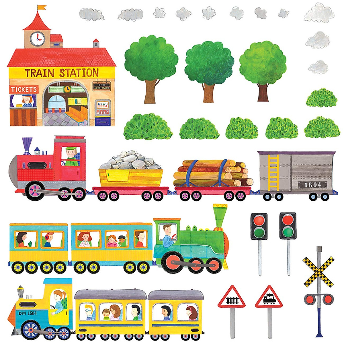 DECOWALL DW-1504 Trains and Tracks Kids Wall Stickers Wall Decals Peel and Stick Removable Wall Stickers for Kids Nursery Bedroom Living Room d?cor