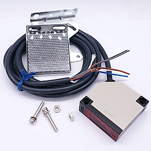 Taiss Photoelectric Beam Sensor E3JK-R4M1 Indoor Wall Mounted 12-240VDC 24-240VAC Retroreflective photoelectric Sensor Switch Proximity Switch 2M Cable Induction 3M