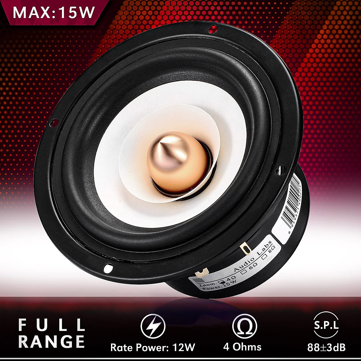 Facmogu 4 Inch Bullet Tweeter Full Range Speaker 4 Ohm, 5~15 Watt HiFi Tweeter Midrange Bass Integrated for Vocals Home Stereo Surround Sound Theater, 61Hz-18.5KHz Frequency Response 88dB