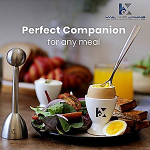 Elegant Egg Cups & Cracker Set | Set of 4 Ceramic Egg Holders + 4 SS Spoons + 1 Egg Topper-Vibration Tool Opener For Hard & Soft Boiled Egg, Multipurpose Mini Dishes- With Bonus! Beautiful Storage Box