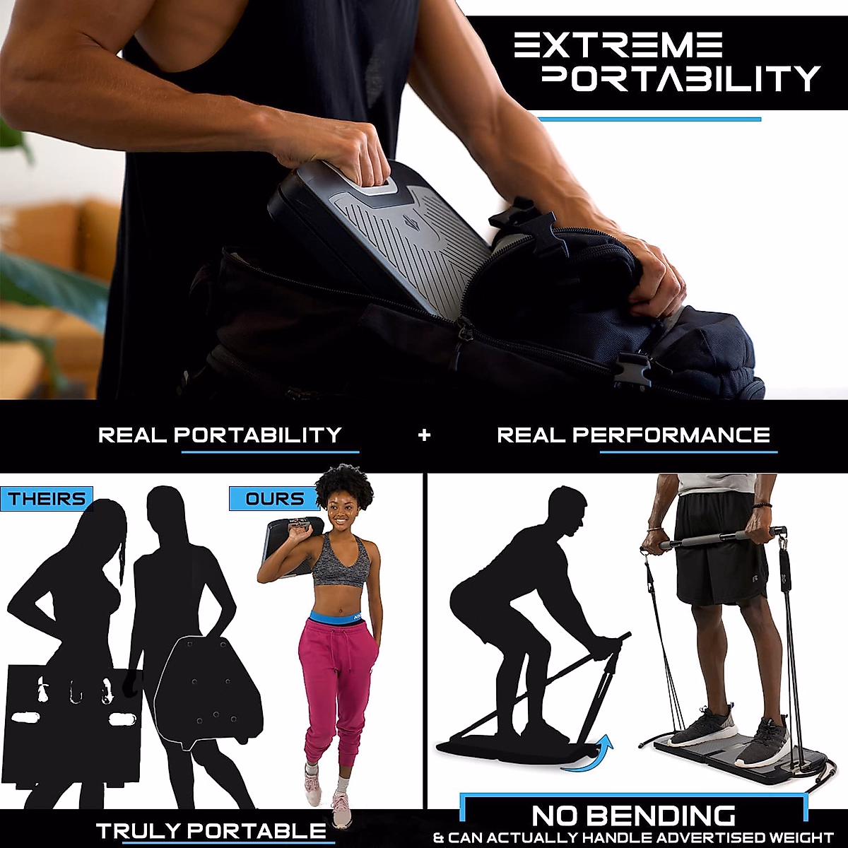 EVO Gym - Portable Home Gym Strength Training Equipment, at Home Gym | All in One Gym - 10 Resistance Bands, Base Holds Gym Bar & Handles for Travel | Portable Gym & Home Exercise Equipment | 320LBS