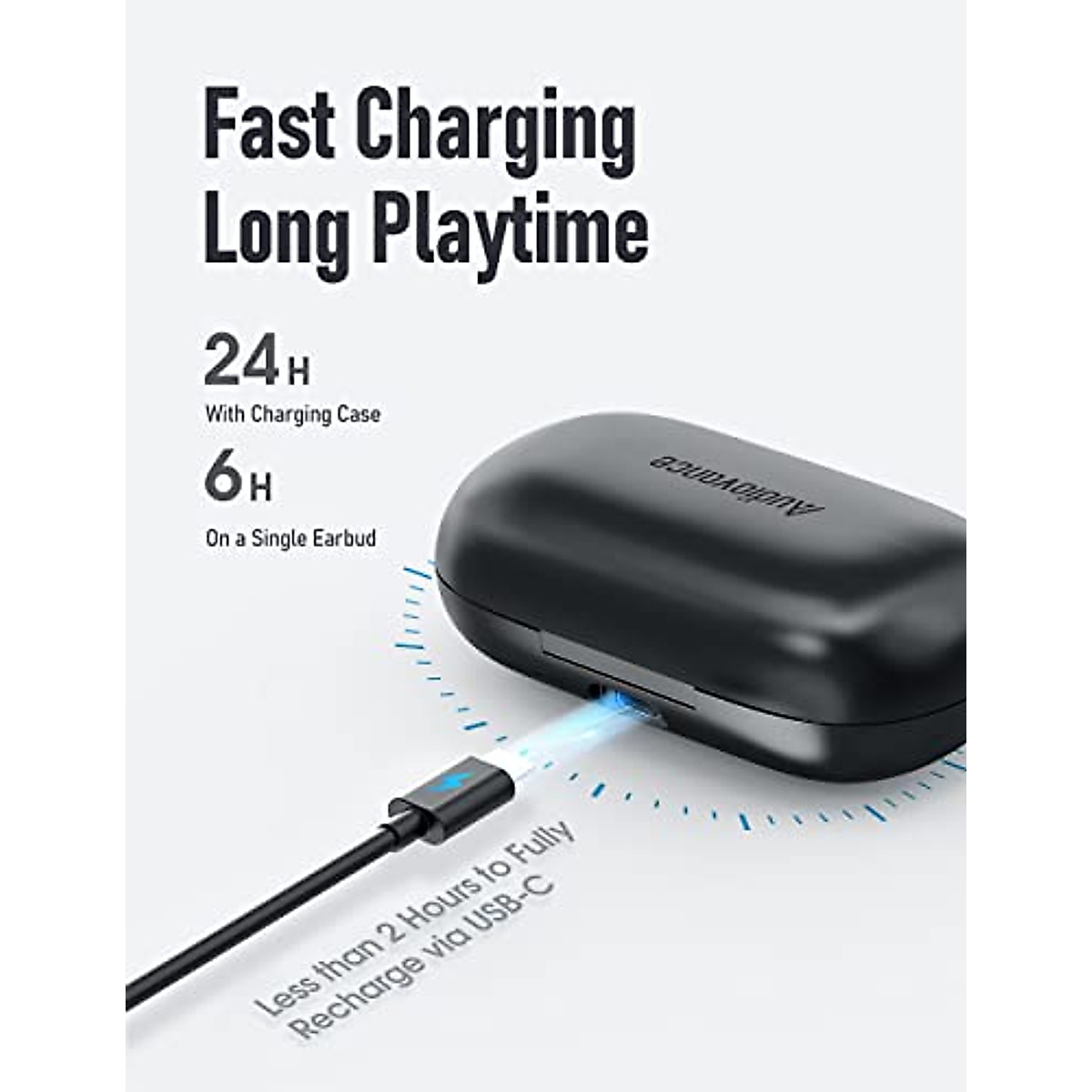 Audiovance SP301 True Wireless Earbuds Bluetooth 5.2 Earphones, Over Ear Headphones with Mic and Earhooks for Women Men Workout Running Sports Gym, 24H Battery Waterproof Ear Buds for iPhone Android.