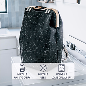 CleverMade Laundry Bag Backpack, 30 lb. Capacity, Black Birch – Large Laundry Bag for Dorm, Apartment, Travel - Hamper and Laundry Backpack Made From Recycled Materials