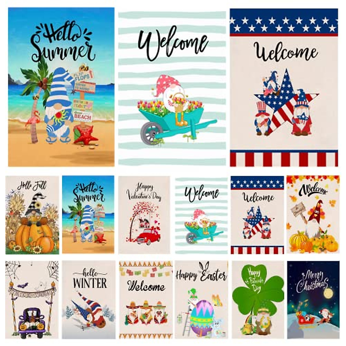 CDLong Gnome Seasonal Garden Flag Set of 12-Vertical Double Sided 12.5 x 18 Inch Yard Flag,Spring Welcome Easter Rustic Flag for Indoor Outdoor Holiday Decorations