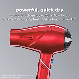INFINITIPRO BY CONAIR Travel Hair Dryer, 1875W Compact Travel Hair Dryer with Twist Folding Handle, Conair Blow Dryer, Red