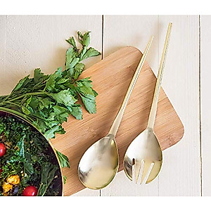 Folkulture Serving Utensils for Modern Serving and Cooking, Stainless Steel Kitchen Salad Servers or Salad Tongs, 12-Inch Serving Spoon and Fork Set for Salad, Gravies or Pasta, Gold/Brass Finish