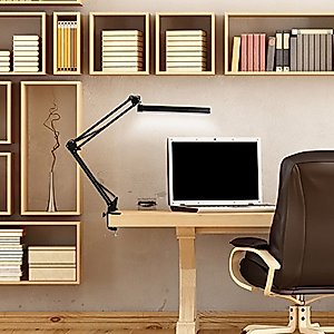 YOUKOYI A16S Metal Adjustable Swing Arm Desk Lamp with Clamp, Touch Control Table Lamp with Stepless Dimming, 3 Color Modes, Memory Function Eye-Caring Desk Light for Home/Office/Work/Study/Reading