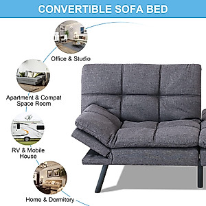 MUUEGM Futon Sofa Bed Modern Memory Foam Futon Couch Sleeper Bed,Loveseat Convertible Sofa Daybed with Adjustable Armrest Backrest for Living Room,Apartment,Dorm,Office,Linen,Grey