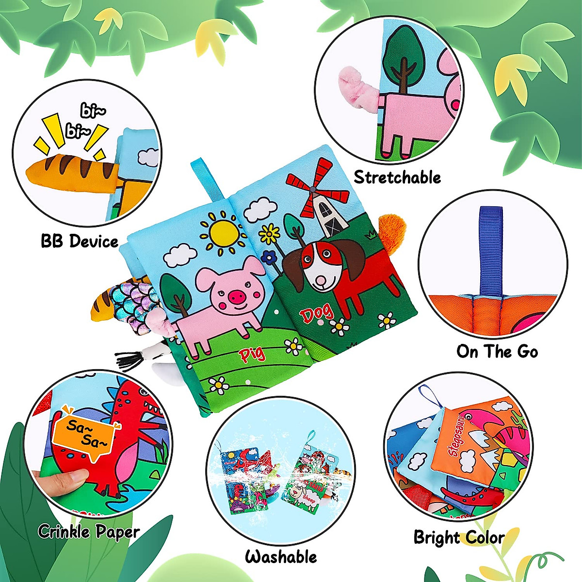 2 PCS High Contrast Crinkle Baby Books 0-6 Months Interactive Sensory Baby Toys 9-12 Month Montessori Activities Touch Feel Infant Book 0-3-6 Month Car Seat Travel Essentials Newborn Development Gift