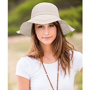 Women Bucket Hat Summer Beach Sun Hats for Women UPF Woman Foldable Floppy Travel Packable UV Hat Cotton Wide Brim Hat (A-Beige)