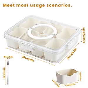Uideyvi 2PCS Divided Serving box With Lid and Handle, Snack Containers With Dividers and Lids, Candy, Spices, Fruits (With 10 Fruit Forks), Snacks Storage Containers, Convenient to Carry Out.