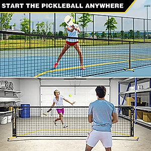 Fostoy Portable Pickleball Net with Wheels, Regulation Size 22 FT & Half Court 11 FT, 18-Ply PE Nets, Steady Metal Frame for All-Weather Resistant Play in Backyards, Driveways, and Garages