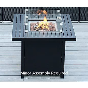 Ohana Depot Outdoor Patio Wicker Furniture 9 pc Sectional Set with 50,000 BTU Gas Fire Pit Table - No Assembly with Free Patio Cover (Gray Cover)