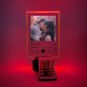 Custom Personalized Photo Song Framed Lyrics Music Scannable Code Album Cover Picture LED Light Up Stand Anniversary Wedding Couple Girlfriend Boyfriend Family Lamp 16 Color Options & Remote