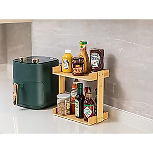 BATKIHO Bathroom Countertop Organizer, 2-Tier Bamboo Vanity Skincare Perfume Organizer, Bathroom Perfume Trays for Makeup Organization and Decor