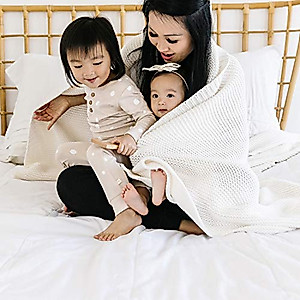 MakeMake Organics Organic Cotton Throw Blanket GOTS Certified Organic Knit Blanket Couch Bed Neutral Fall Colors Soft Cotton Throw Blanket Large (50x60, Ivory White)