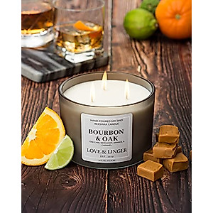 Bourbon Scented Candle | Candles for Men | Masculine Candles | Luxury Soy & Beeswax Candles for Home | 16 oz. Large Jar 3 Wick Candle | Mens Candle | Gift for Men