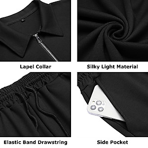 URRU Men's Short Sleeve Polo Shirts Sets Quarter-Zip Casual Slim Fit Lapel Collar Basic Designed Cotton Shirts Set Black M