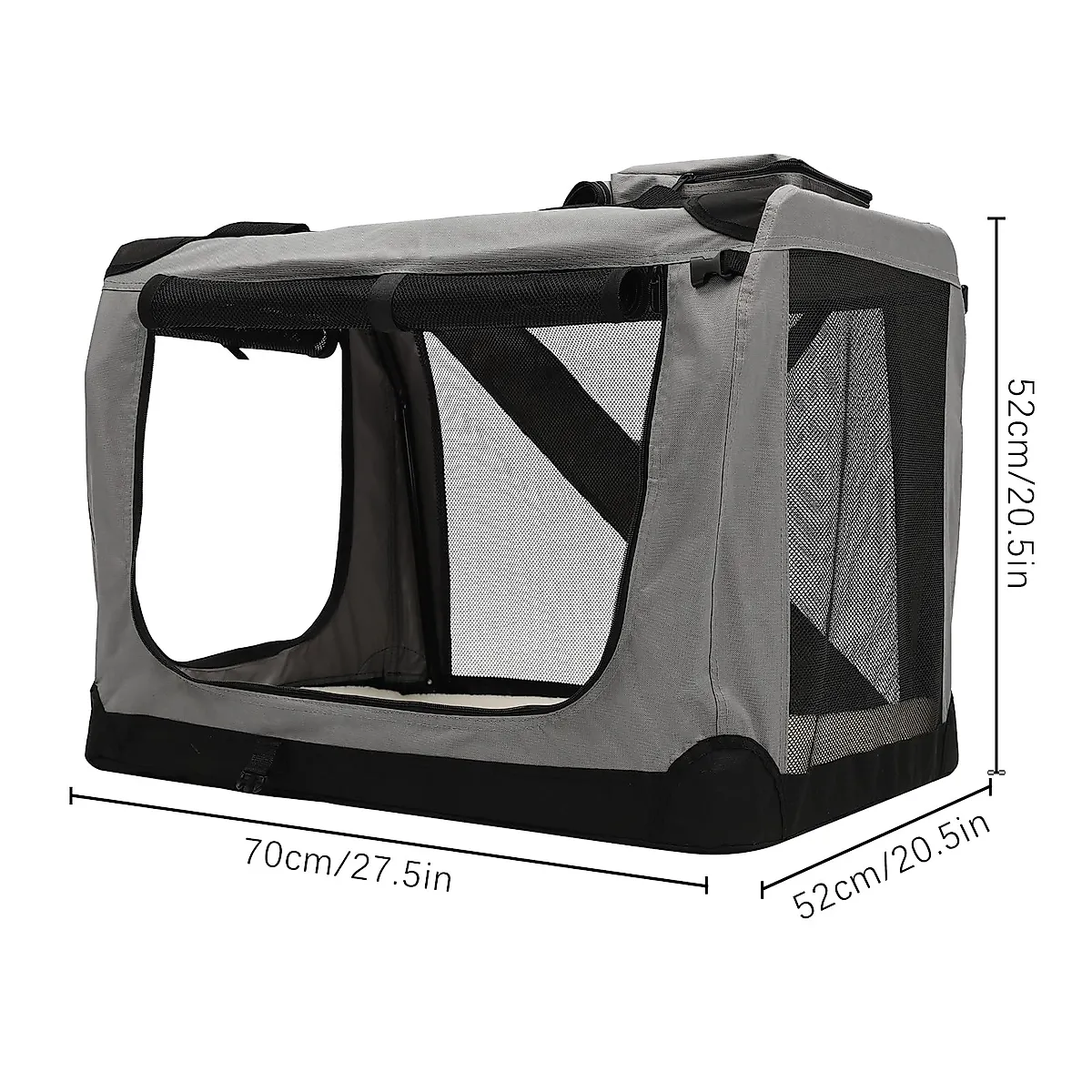 DYNAMI 27.5 inch Collapsible Crate for Dogs,3-Door Foldable Soft Kennel with Mesh Windows,Portable Dog Travel Crate with Strong Steel Frame,for Indoor & Outdoor Travel