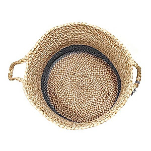 LR Home Two-Tone Natural Jute Woven Decorative Storage Handles Baskets, 17" x 17" x 17", Tan/Gray