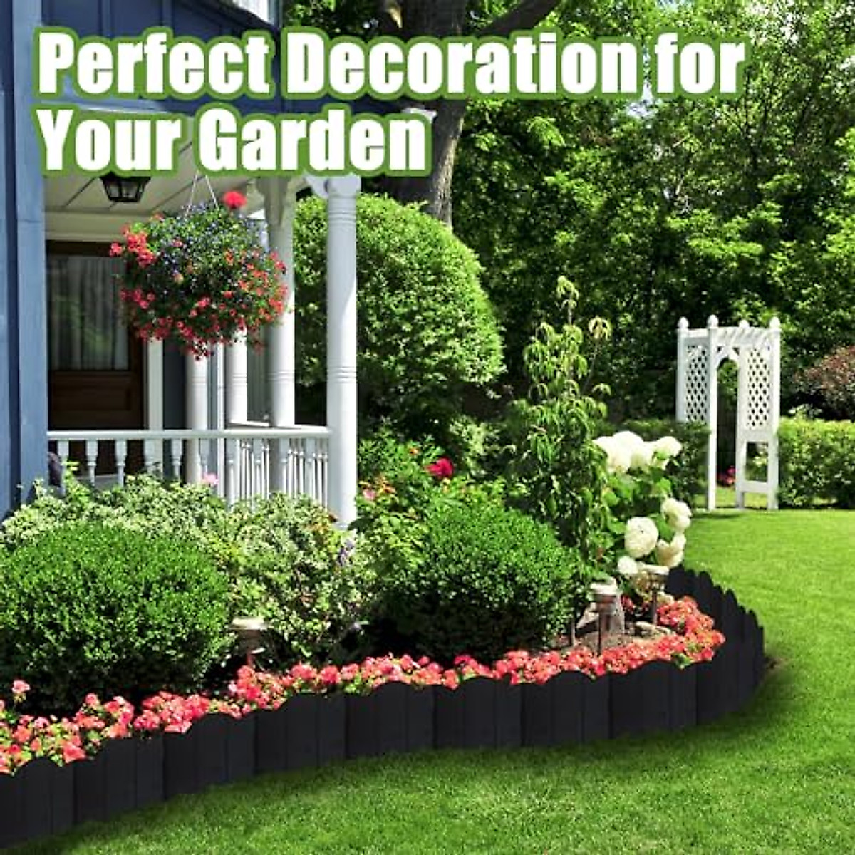 TUEHUTDE Garden Edging Border, 40PCS Landscape Edging, Plastic Lawn Garden Fence Edging, 19.69ft Decorative Garden Borders and Edging for DIY Outdoor Patio Yard(black gray)