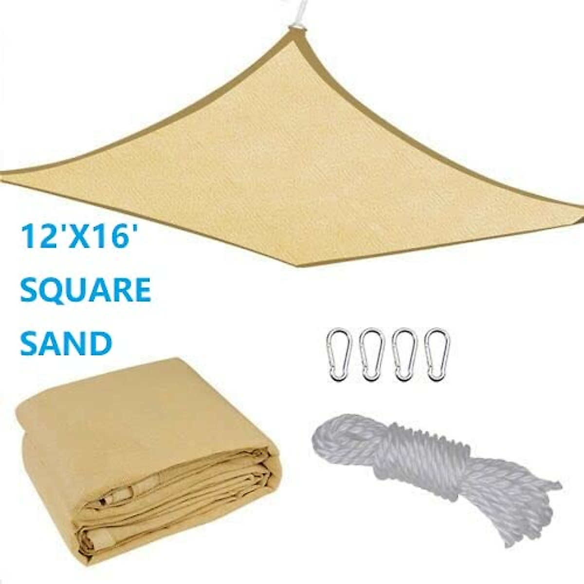 Isunshore 12'X16' Rectangle Sand Sun Patio Shade Sail Canopy Patio Sunshade Cover - 185 GSM - Block 98% of UV Radiation for Patio Backyard Lawn Garden Outdoor Awning, Sand