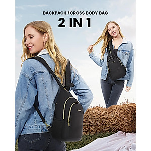 LOVEVOOK Sling Bag for Women, Sling Backpack Crossbody Bag Convertible, Small Diaper Bag Hiking Daypacks Water-resistant, Travel Shoulder Bag Chest Bag, Black