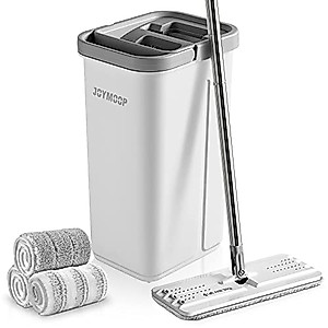 JOYMOOP Mop and Bucket with Wringer Set, Hands Free Flat Floor Mop and Bucket, with 3 Washable Microfiber Pads, Wet and Dry Use, Floor Cleaning System