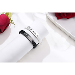 XUANPAI Couples Bracelets for Him and Her,Personalized Stainless Steel Curb Chain Bracelets,Custom Matching Bracelets for Couples Birthday Valentine's Day Christmas Gift for Women Men (Style08)