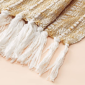 LA JOLIE MUSE Cotton Knit Throw Blanket 50 × 60 Inch -Cozy Turmeric Yellow and White Striped Woven Throw Blanket with Tassels for Couch Bedroom, Decorative Blanket Gift for Women