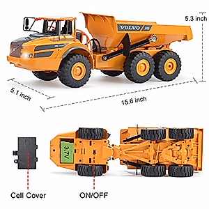 DOUBLE E Volvo RC Dump Truck Toy for Kids, Articulated Hauler, Remote Control Construction Toys Vehicles with Lights, Birthday Gifts Ideas for Boys Age 6 7 8 9 10 Year Old and up