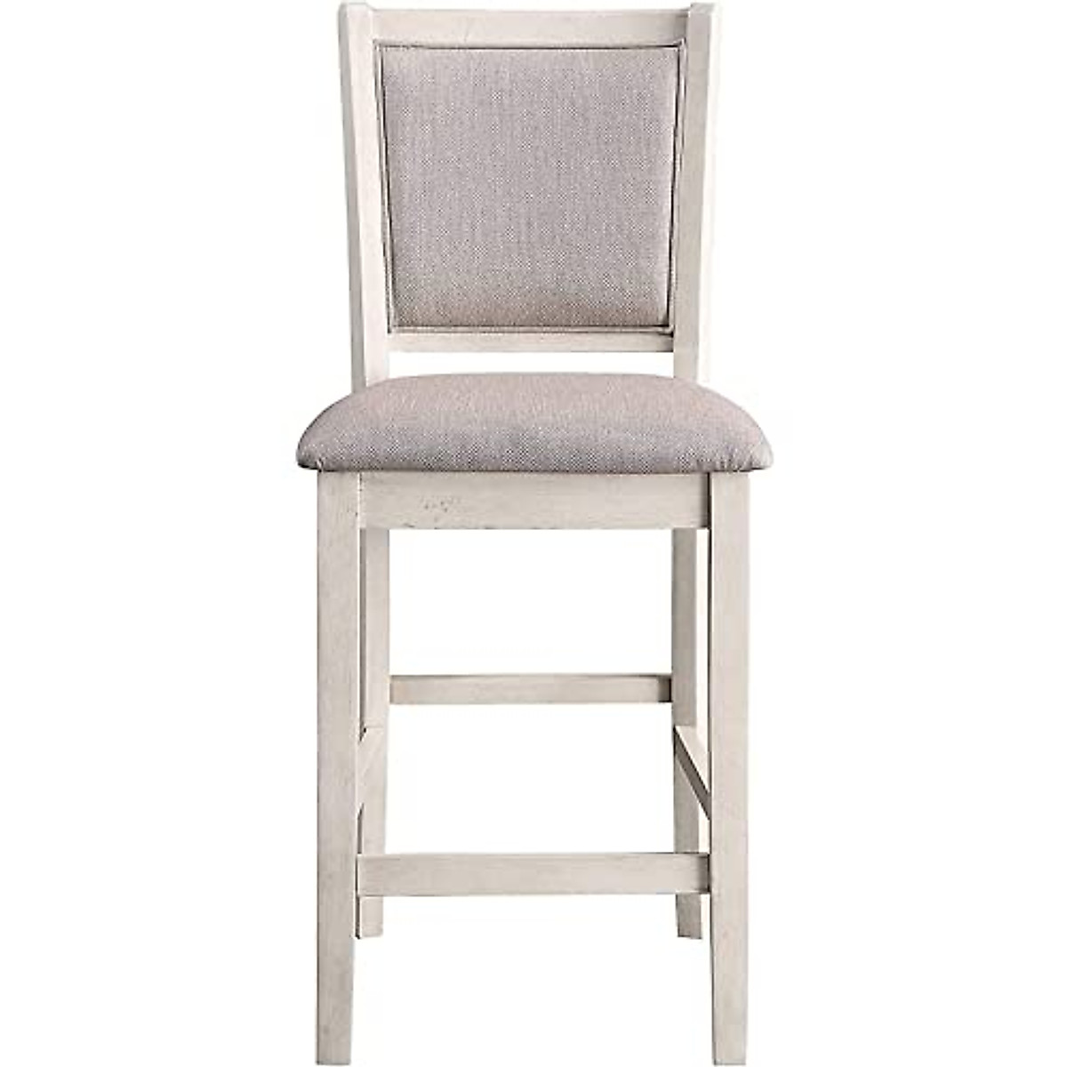 New Classic Furniture Amy Farmhouse Kitchen Counter Island Dining Table for 4 with Storage Shelf & USB Chargers, Two Tone Vintage White/Brown