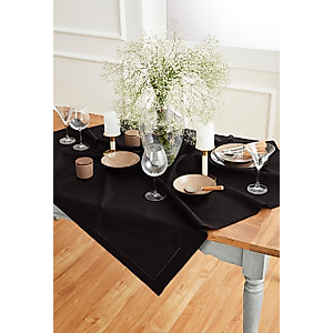 Solino Home Black Tablecloth – Cotton Linen Hemstitch Tablecloth 52 x 52 Inch – Machine Washable Square Table Throw for Summer