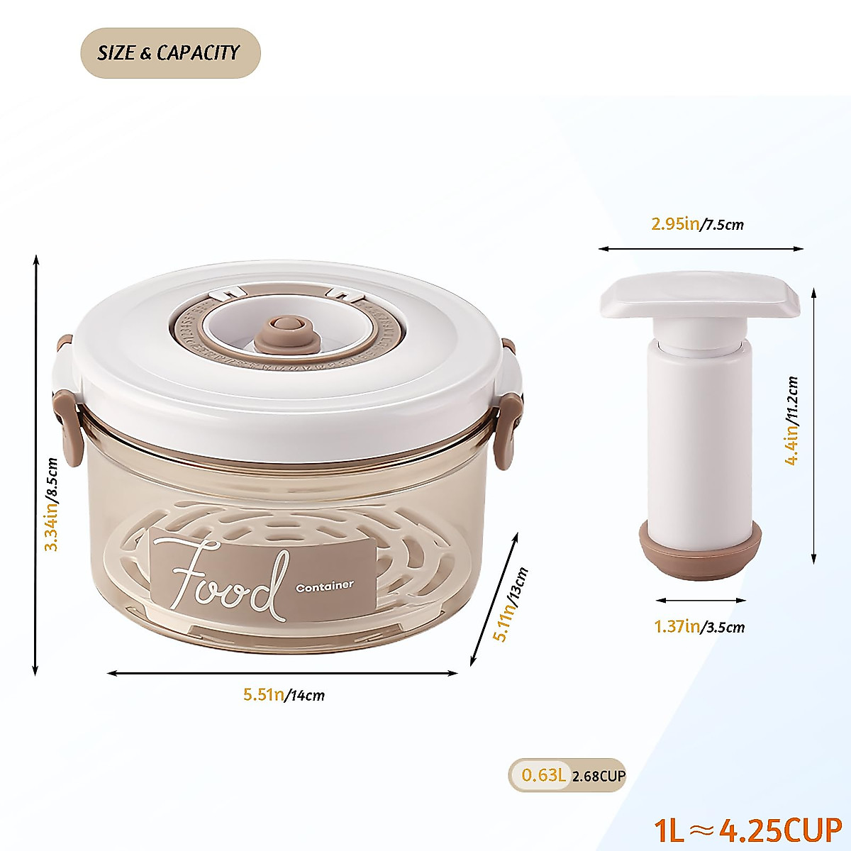 AYYOYYOY Vacuum Seal Containers - Marinade and Keep Food Fresh with Time Dial, BPA Free, Drainer, Microwave Friendly (2.68Cups Circular)