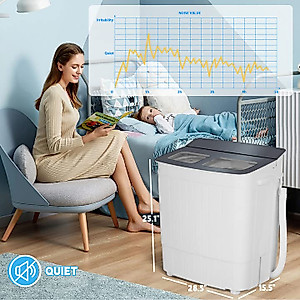 Greenvelly Portable Washing Machine Washer, 21 Lbs Small Mini Twin Tub Washer and Dryer Combo, Compact Laundry Clothes Washer, Semi-Automatic Wash and Spin Cycle for Apartment RV Dorm Camping (Grey）