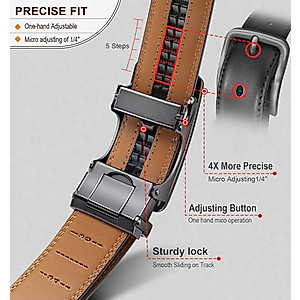 KEMISANT Belt Men, Sliding Ratchet Belt Genuine Leather For Gift Mens Dress Pants Oxfords,Size Adjustable(Purplish Blue,30"-36" Waist Adjustable)