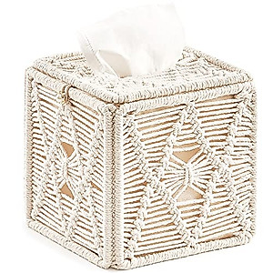 Dahey Over The Door Organizer with 4 Pockets Boho Door Closet Hanging Organizers and Storage and Tissue Box Cover Cube Macrame Tissues Holder Square