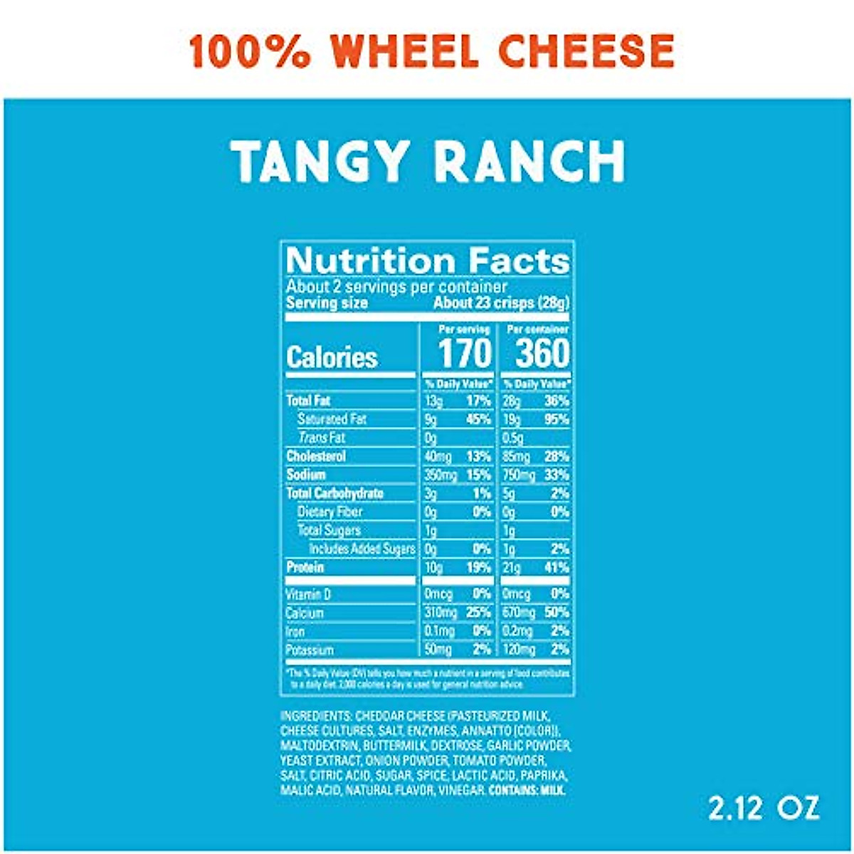 Whisps Cheese Crisps Tangy Ranch | Protein Chips | Healthy Snacks | Protein Snacks, Gluten Free, High Protein, Low Carb Keto Food (2.12 Oz, 3 Pack)