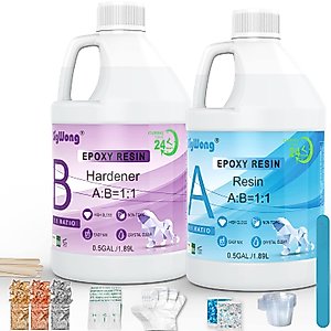 Epoxy Resin - 1 Gallon Crystal Clear Coating Kit, Not Yellowing No Bubble Easy Mix 1:1 Ratio, 2 Part Casting Resin for Art, Craft, Jewelry Making, River Tables, with Gold Foil Flakes, Glitter Flakes