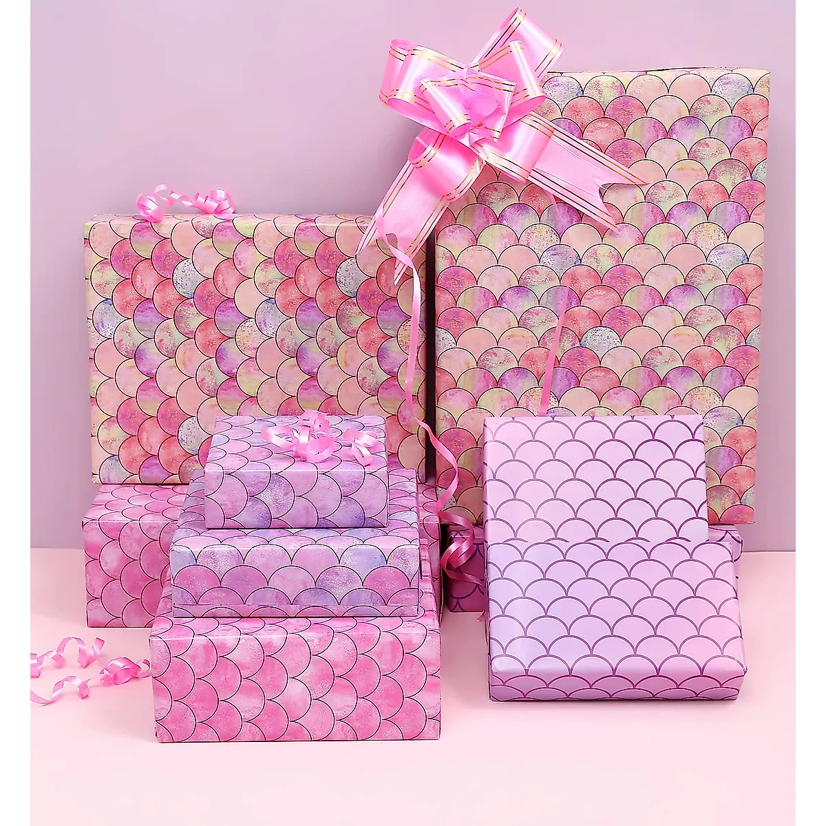 U'COVER Mermaid Birthday Gift Wrapping Paper for Girls Baby Shower Kids Women Pink wrapping Paper for Bridal Shower Mermaid Party Favors Wedding Anniversary Graduation Gift Wrap 10 Folded Sheet