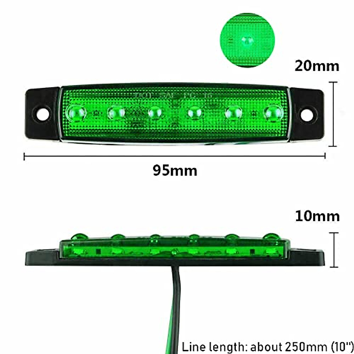 HUINENGYUAN 10PCS 3.8” 6 LED Green Indicator Light Truck Camper Side Marker Light Marine Boat Stern Light Yacht Kayak Sailboat Trailer Bus RV Clearance Light 12V DC, 2 Years Warranty