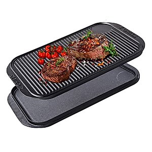 Z GRILLS Cast Iron Griddle 2-in-1 Reversible Grill Pan, Ideal for Gas Stovetop, Campfire, and Oven Cooking, Lightly Pre-Seasoned for Enhanced Flavor, 20-inch