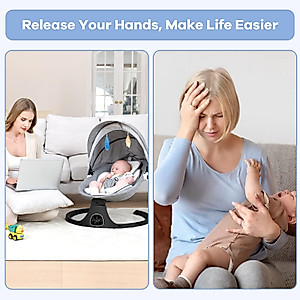 kmaier Electric Baby Swing for Infants, Baby Rocker for Infants with 5 Speeds, 10 Lullabies, Adapter & Battery Operated, Indoor & Outdoor Use, Remote Control, Gray